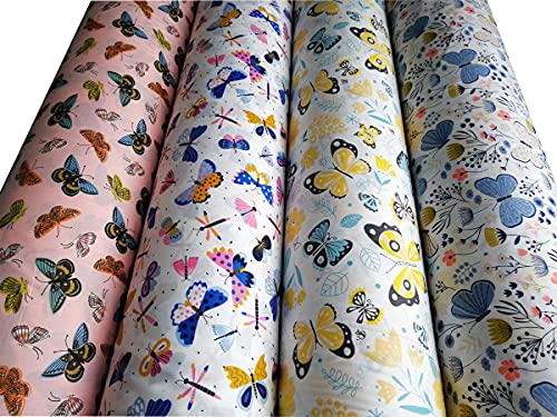 18" x 22" Fat Quarters Quilting Cotton Fabric Bundles for Sewing, 8 PCS Butterfly