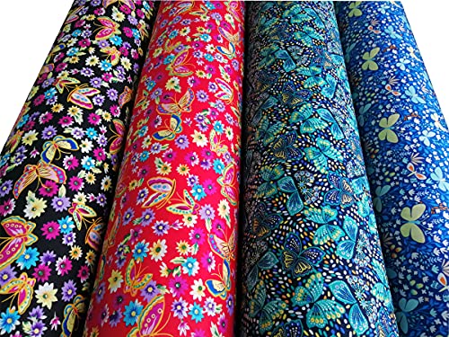 18" x 22" Fat Quarters Quilting Cotton Fabric Bundles for Sewing, 8 PCS Butterfly