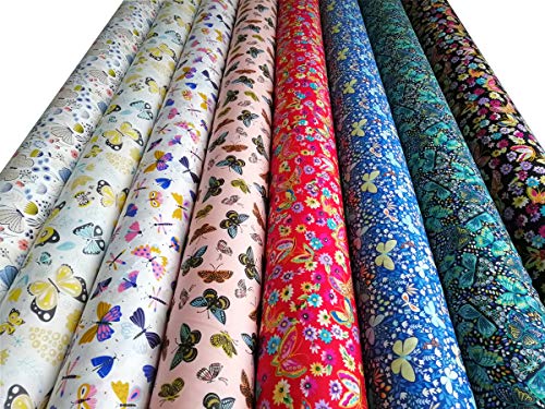 18" x 22" Fat Quarters Quilting Cotton Fabric Bundles for Sewing, 8 PCS Butterfly