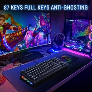 Mechanical Keyboard and Mouse Combo, E-YOOSO Blue Switches Wired Gaming Keyboard Mouse with 87 Keys, Mechanical Clicky Keyboard with Backlit & RGB LED Sidelight and Mouse Pad, for Windows/Mac/PC