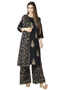 chandrakala gold foil printed kurti palazzo set for women rayon indian ethnic tunic,small (k176bla1)