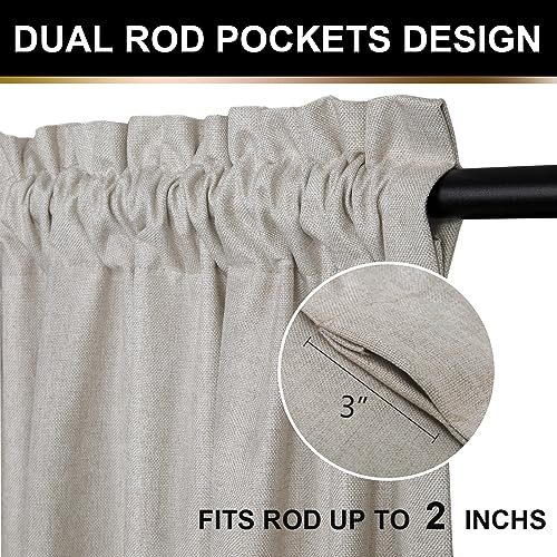 100% Blackout Shield Linen Blackout Curtains 84 Inches Long 2 Panels Set, Blackout Curtains for Bedroom/Living Room, Thermal Insulated Rod Pocket Window Curtains & Drapes, 50W X 84L, Beige