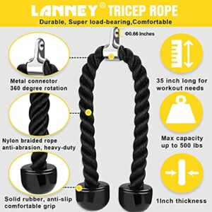 Tricep Rope Cable Machine Attachment, 35" Triceps Pull Down Rope LAT Pulldown Attachments, Home Gym Accessories Set with Resistance Bands Handle, Ankle Straps, Carabiner, Wrist Wraps for Exercise