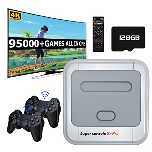 Kinhank Super Console X Pro,128G Retro Video Game Consoles with 95,000+ Games,Emulators Console Andriod TV 7.1& Game Systems for 4K TV HD/AV Output, 2 Wireless Controllers,Gift for Men