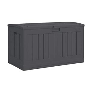 suncast 50-gallon outdoor resin patio deck storage box with seat, peppercorn