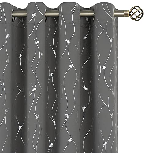 BGment Blackout Curtains for Bedroom 84 Inch Long, Grommet Thermal Insulated Room Darkening Window Curtains with Wave Line and Dots Printed for Living Room 2 Panels Set, 52 x 84 Inch, Dark Grey