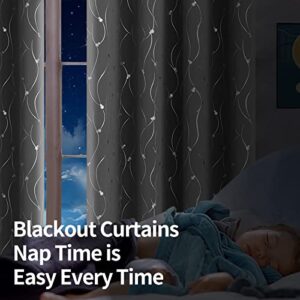 BGment Blackout Curtains for Bedroom 84 Inch Long, Grommet Thermal Insulated Room Darkening Window Curtains with Wave Line and Dots Printed for Living Room 2 Panels Set, 52 x 84 Inch, Dark Grey