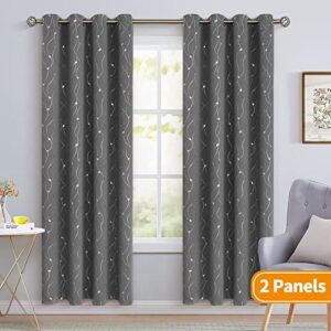 BGment Blackout Curtains for Bedroom 84 Inch Long, Grommet Thermal Insulated Room Darkening Window Curtains with Wave Line and Dots Printed for Living Room 2 Panels Set, 52 x 84 Inch, Dark Grey