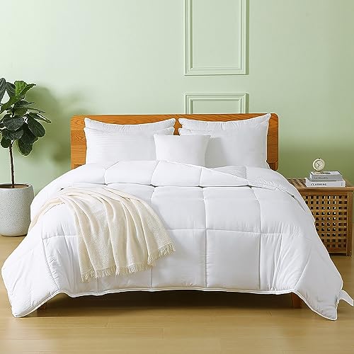 TOPGREEN Queen/Full Size Down Alternative Comforter - Luxurious Bamboo Viscose Blend Duvet Insert - 250GSM Microfiber Quilted Bedding with Corner Tabs(White, 88x88)