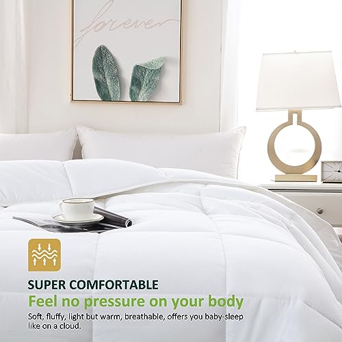 TOPGREEN Queen/Full Size Down Alternative Comforter - Luxurious Bamboo Viscose Blend Duvet Insert - 250GSM Microfiber Quilted Bedding with Corner Tabs(White, 88x88)