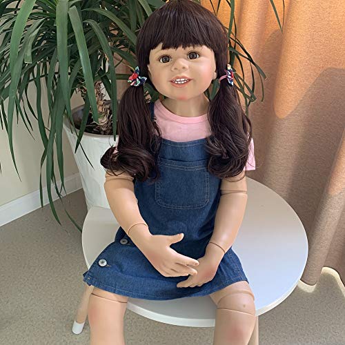 Huge Reborn Toddler Girl Doll 39 inch Full Body Vinyl Life Like Baby Dolls Girl Curly Hair Can Stand Girl Model Model Ball Jointed Doll Collectible High Qualtity