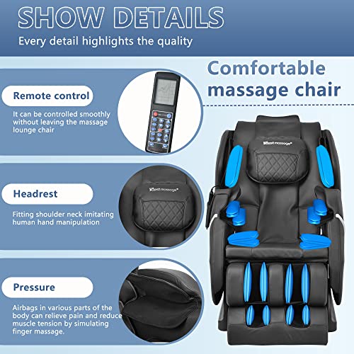 Massage Chair Zero Gravity Full Body Electric Shiatsu Massage Chair Recliner with Foot Rollers Built-in Heat Therapy Air Massage System Stretch Vibrating for Home Office(Black)