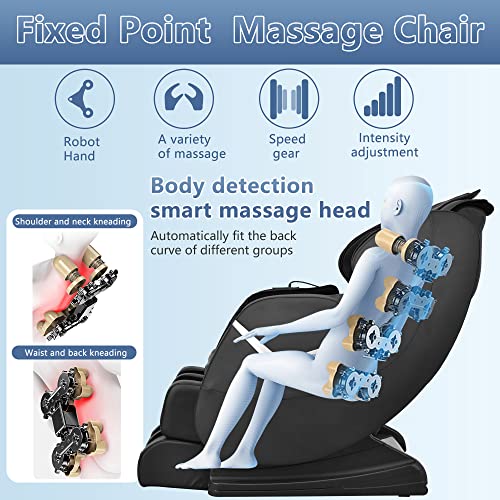 Massage Chair Zero Gravity Full Body Electric Shiatsu Massage Chair Recliner with Foot Rollers Built-in Heat Therapy Air Massage System Stretch Vibrating for Home Office(Black)