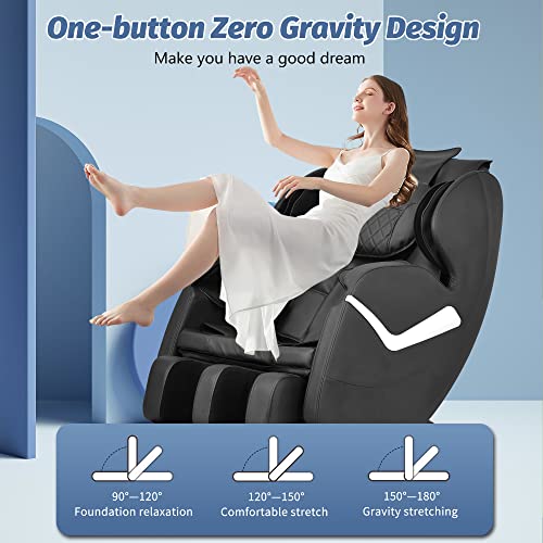 Massage Chair Zero Gravity Full Body Electric Shiatsu Massage Chair Recliner with Foot Rollers Built-in Heat Therapy Air Massage System Stretch Vibrating for Home Office(Black)