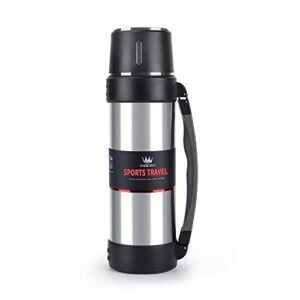 mucr stainless steel thermoses with cup – 61oz double-wall vacuum insulated water bottle for travel – camping coffee thermoses with handle – keeps liquid hot or cold,leak resistant,silver