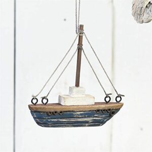 HomArt 4700-14 Tiny Wood Boat Ornament, 4-inch Length, Dark Blue