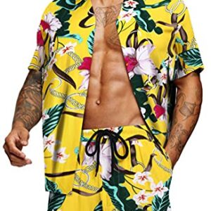 COOFANDY Men's Hawaiian Set Casual Floral Print Shirt Summer Shirt and Shorts