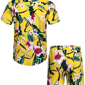 COOFANDY Men's Hawaiian Set Casual Floral Print Shirt Summer Shirt and Shorts