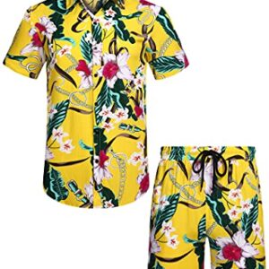 COOFANDY Men's Hawaiian Set Casual Floral Print Shirt Summer Shirt and Shorts