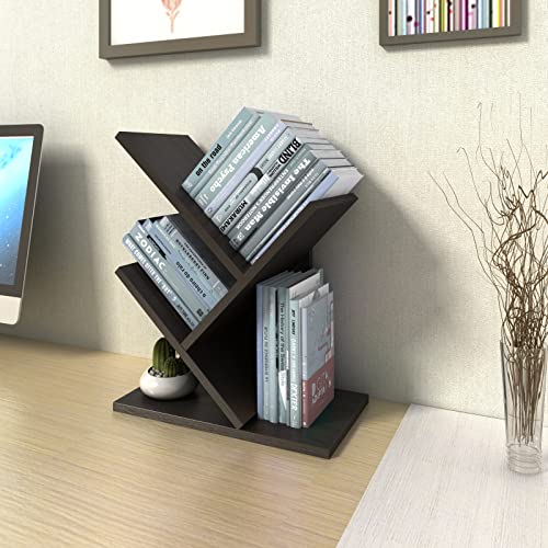 Godferyxin Book Tree Bookshelf, 3-Tier Wood Bookshelf Tree Bookcase for Displaying Books, CDs, Magazines and More at Office, Home or School