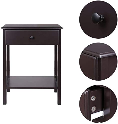 Etnicart - Dark Brown Nighstand 1 Tier Bedside End Table MDF Sofa Side Table 1 Drawer Storage Cabinet Living Room Furniture Easy Assembly 18(W)x14(D)×24(H)in side table bedroom Black skinny end table