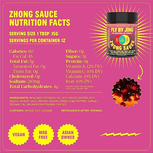 FLYBYJING Zhong Sauce, Spicy Sweet Savory Sichuan Chili Oil Sauce, All-Natural and Vegan, Versatile Blend of Soy Sauce, Chili Oil, Garlic and Spices, Good on Everything, 6oz (Pack of 1)