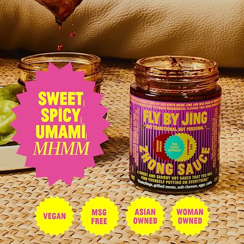 FLYBYJING Zhong Sauce, Spicy Sweet Savory Sichuan Chili Oil Sauce, All-Natural and Vegan, Versatile Blend of Soy Sauce, Chili Oil, Garlic and Spices, Good on Everything, 6oz (Pack of 1)