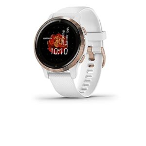 garmin venu 2s, smaller-sized gps smartwatch with advanced health monitoring and fitness features, rose gold bezel with white case and silicone band