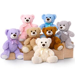 morismos 7 packs teddy bears bulk-14 inch bulk teddy bear stuffed animals in 7 colors, plush teddy bears baby shower for girl boy,small teddy bear stuffed animals wholesale for birthday christmas