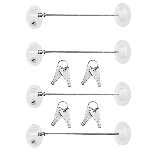 4 Pack Refrigerator Lock Cabinet Locks with Keys Adhesive Freezer Door Fridge Drawer Lock for Child Safety and Privacy, No Drilling (White)