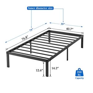 VECELO 14 Inch Metal Platform Bed Frame,Heavy Duty Steel Slat/Noise Free&No Box Spring Needed/Easy Assembly Mattress Foundation, Twin Size (Black)