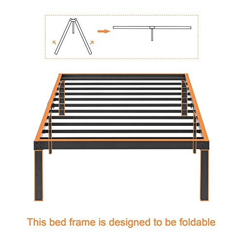 VECELO 14 Inch Metal Platform Bed Frame,Heavy Duty Steel Slat/Noise Free&No Box Spring Needed/Easy Assembly Mattress Foundation, Twin Size (Black)