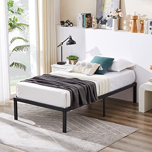 VECELO 14 Inch Metal Platform Bed Frame,Heavy Duty Steel Slat/Noise Free&No Box Spring Needed/Easy Assembly Mattress Foundation, Twin Size (Black)