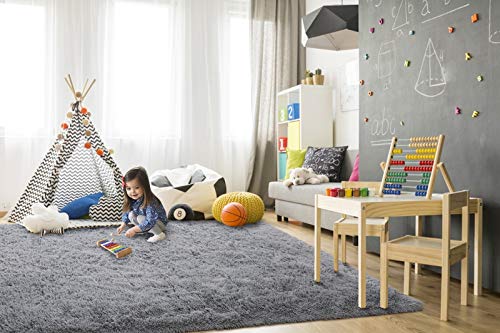 TWINNIS Super Soft Shaggy Fluffy Carpets, 5x8 Feet, Indoor Modern Plush Area Rugs for Living Room Bedroom Kids Room Nursery Home Decor, Upgrade Anti-Skid Durable Rectangular Fuzzy Rug, Grey