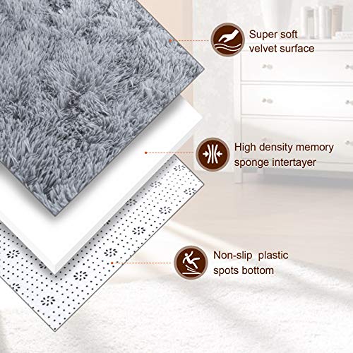 TWINNIS Super Soft Shaggy Fluffy Carpets, 5x8 Feet, Indoor Modern Plush Area Rugs for Living Room Bedroom Kids Room Nursery Home Decor, Upgrade Anti-Skid Durable Rectangular Fuzzy Rug, Grey