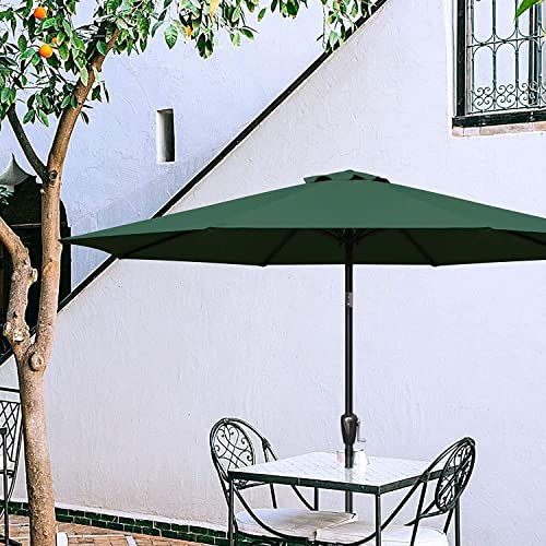 Simple Deluxe 9ft Outdoor Market Table Patio Umbrella with Button Tilt, Crank and 8 Sturdy Ribs for Garden, Deck, Lawn, Backyard & Pool, Green