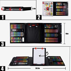 Art Supplies, KINSPORY 228 Pack Art Sets Crafts Drawing Coloring kit, Double-Side Trifold Art Easel, Oil Pastels, Crayons, Colored Pencils, Creative Gift for Beginners Artists Girls Boys Kids (Black)