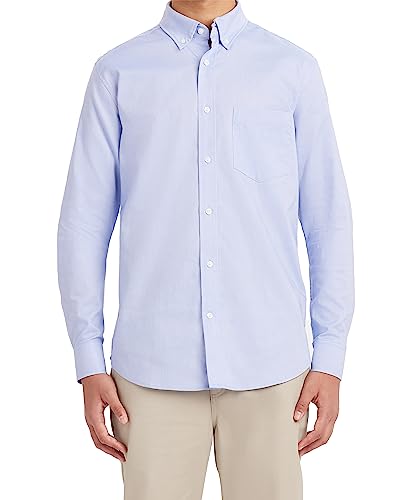 Nautica mens School Uniform Long Sleeve Performance Oxford Button-down Button Down Shirt, Ox Blue, Large US