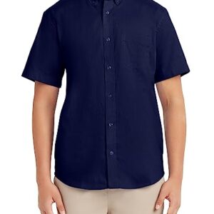 Nautica mens School Uniform Short Sleeve Performance Oxford Button-down Button Down Shirt, Navy, Large US