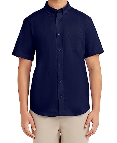 Nautica mens School Uniform Short Sleeve Performance Oxford Button-down Button Down Shirt, Navy, Large US