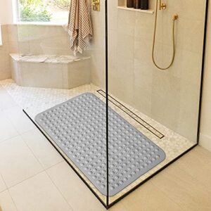 FALEJU Extra Large 47 x 32 Inch Shower Mat Non Slip, Shower and Bath Mat with Drain Holes and Suction Cups, Extra Wide Bath Tub Mat Non Slip, Bathroom Accessories, Clear (Grey)