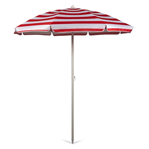 PICNIC TIME ONIVA - a Brand Outdoor Canopy Sunshade Beach Umbrella 5.5' - Small Patio Umbrella - Beach Chair Umbrella,Red & White Cabana Stripe,822-00-336-000-0