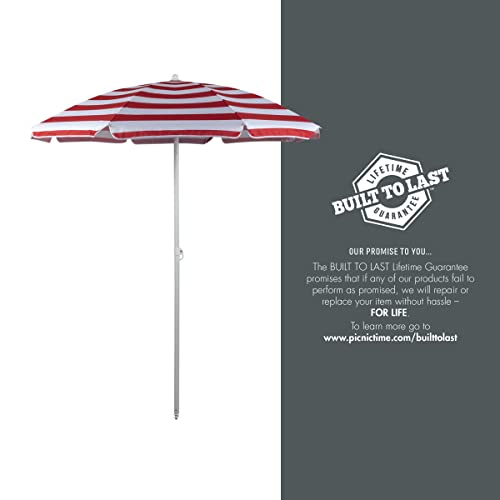 PICNIC TIME ONIVA - a Brand Outdoor Canopy Sunshade Beach Umbrella 5.5' - Small Patio Umbrella - Beach Chair Umbrella,Red & White Cabana Stripe,822-00-336-000-0