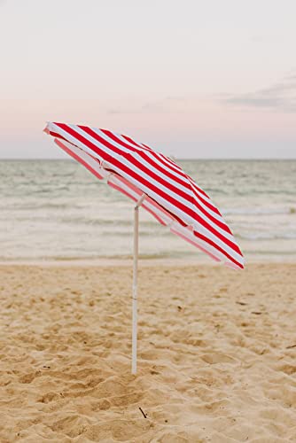 PICNIC TIME ONIVA - a Brand Outdoor Canopy Sunshade Beach Umbrella 5.5' - Small Patio Umbrella - Beach Chair Umbrella,Red & White Cabana Stripe,822-00-336-000-0