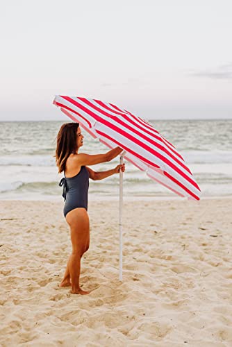 PICNIC TIME ONIVA - a Brand Outdoor Canopy Sunshade Beach Umbrella 5.5' - Small Patio Umbrella - Beach Chair Umbrella,Red & White Cabana Stripe,822-00-336-000-0