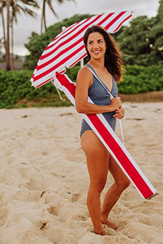 PICNIC TIME ONIVA - a Brand Outdoor Canopy Sunshade Beach Umbrella 5.5' - Small Patio Umbrella - Beach Chair Umbrella,Red & White Cabana Stripe,822-00-336-000-0