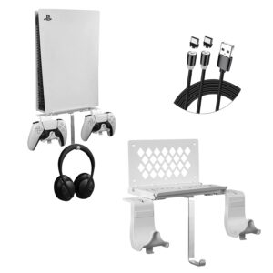 hosanwell ps5 wall mount, ps5 wall mount kit with 2 detachable controller holder and headphone mount, solid metal with accessories easy installation,white