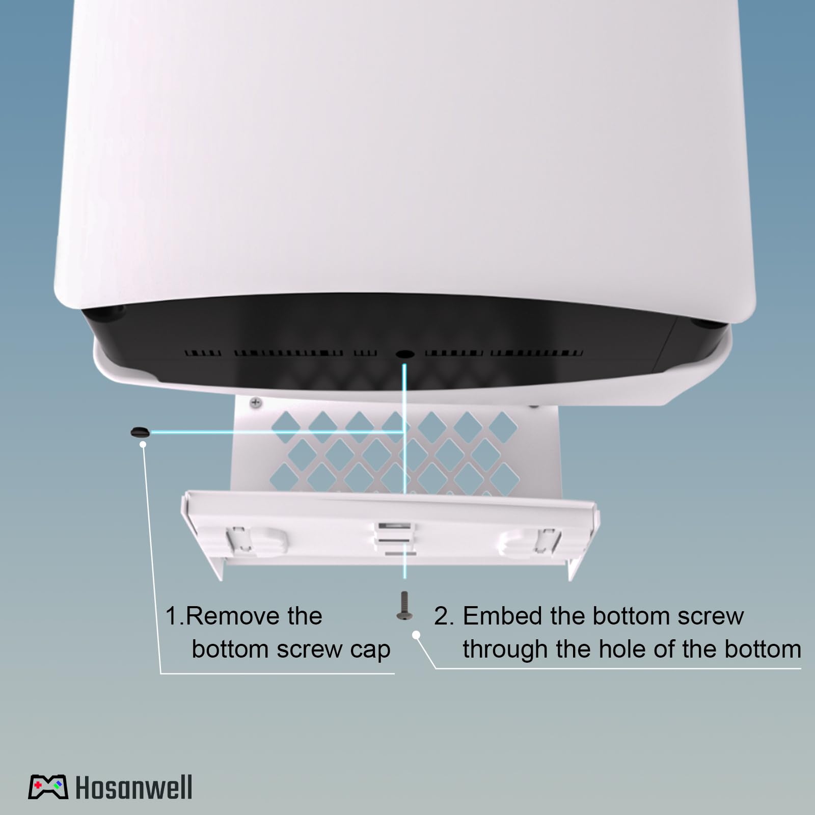 Hosanwell PS5 Wall Mount, PS5 Wall Mount Kit with 2 Detachable Controller Holder and Headphone Mount, Solid Metal with Accessories Easy Installation,White