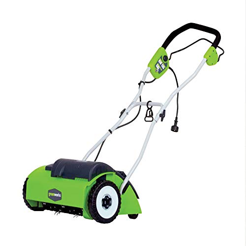 Agri-Fab 45-0218 26-Inch Push Lawn Sweeper, 26 Inches, Black & Greenworks 10 Amp 14” Corded Electric Dethatcher (Stainless Steel Tines)