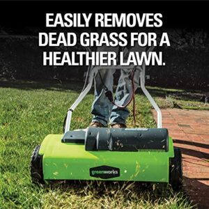 Agri-Fab 45-0218 26-Inch Push Lawn Sweeper, 26 Inches, Black & Greenworks 10 Amp 14” Corded Electric Dethatcher (Stainless Steel Tines)